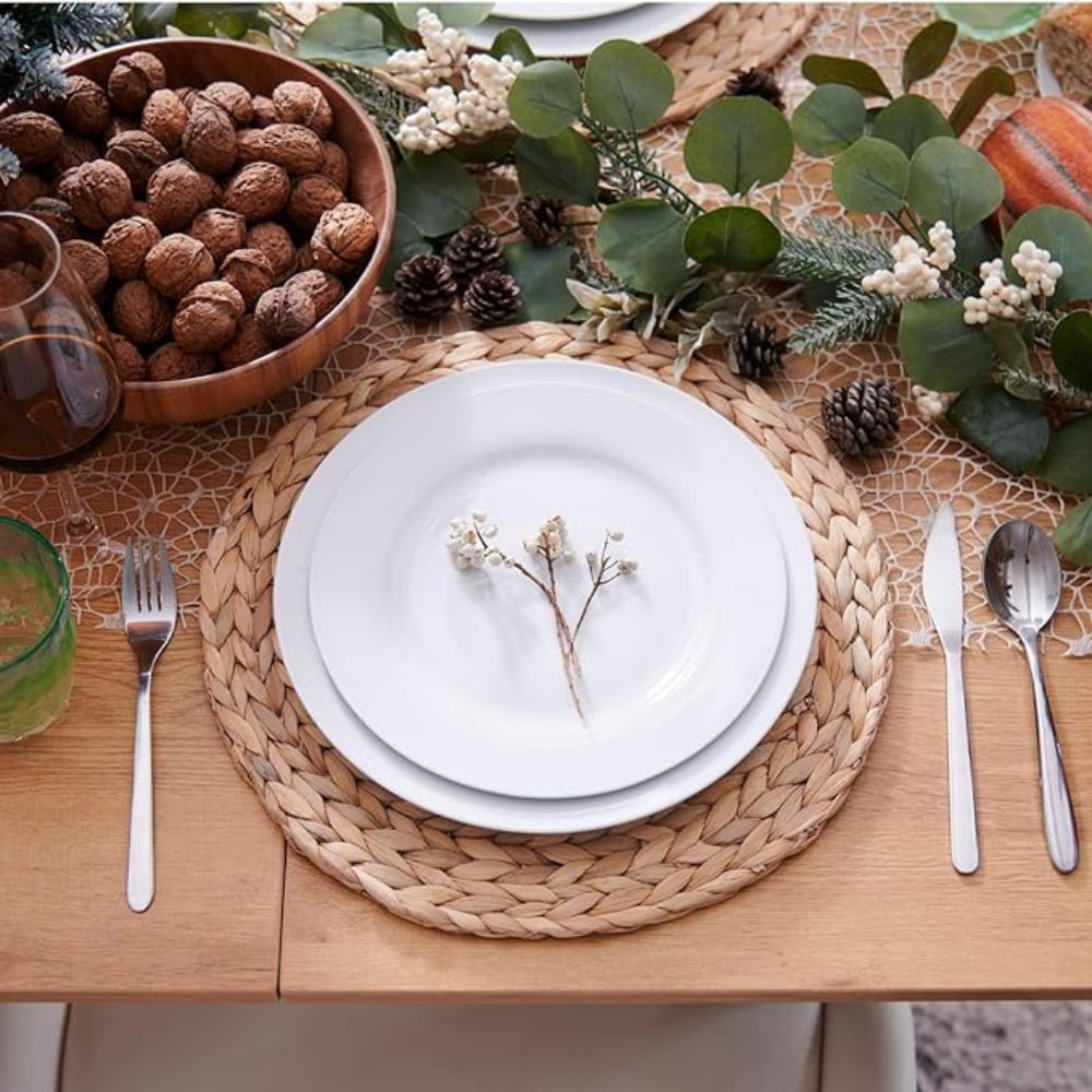 6 Pack Round Woven Placemats Natural Water Hyacinth Place mats Braided Straw Table Mats for Dining Table Christmas Placemats 13.8 inch